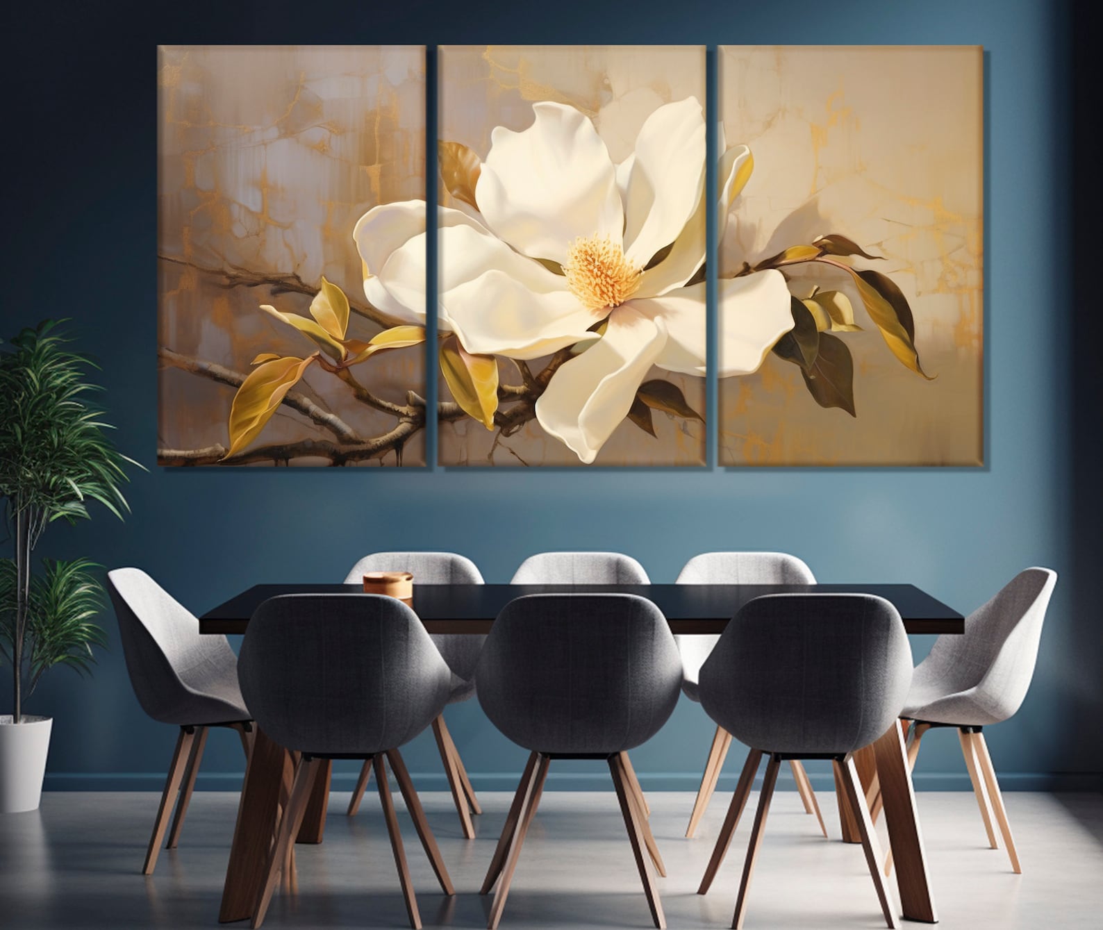Abstract Magnolia Flower on a Golden Background Painting Printed on ...