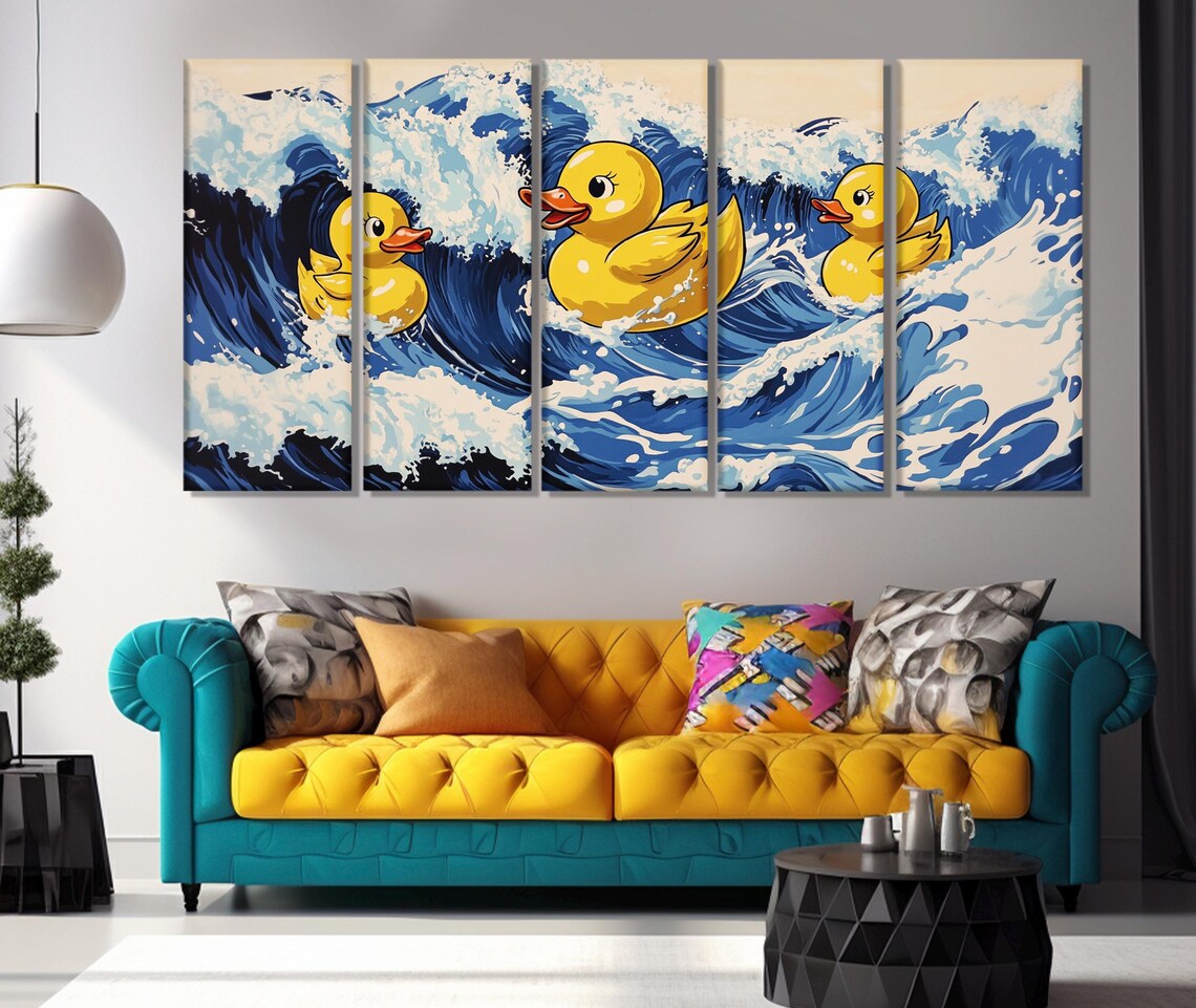 Rubber Ducks Surfing on the Waves Hokusai Style Painting Printed on ...