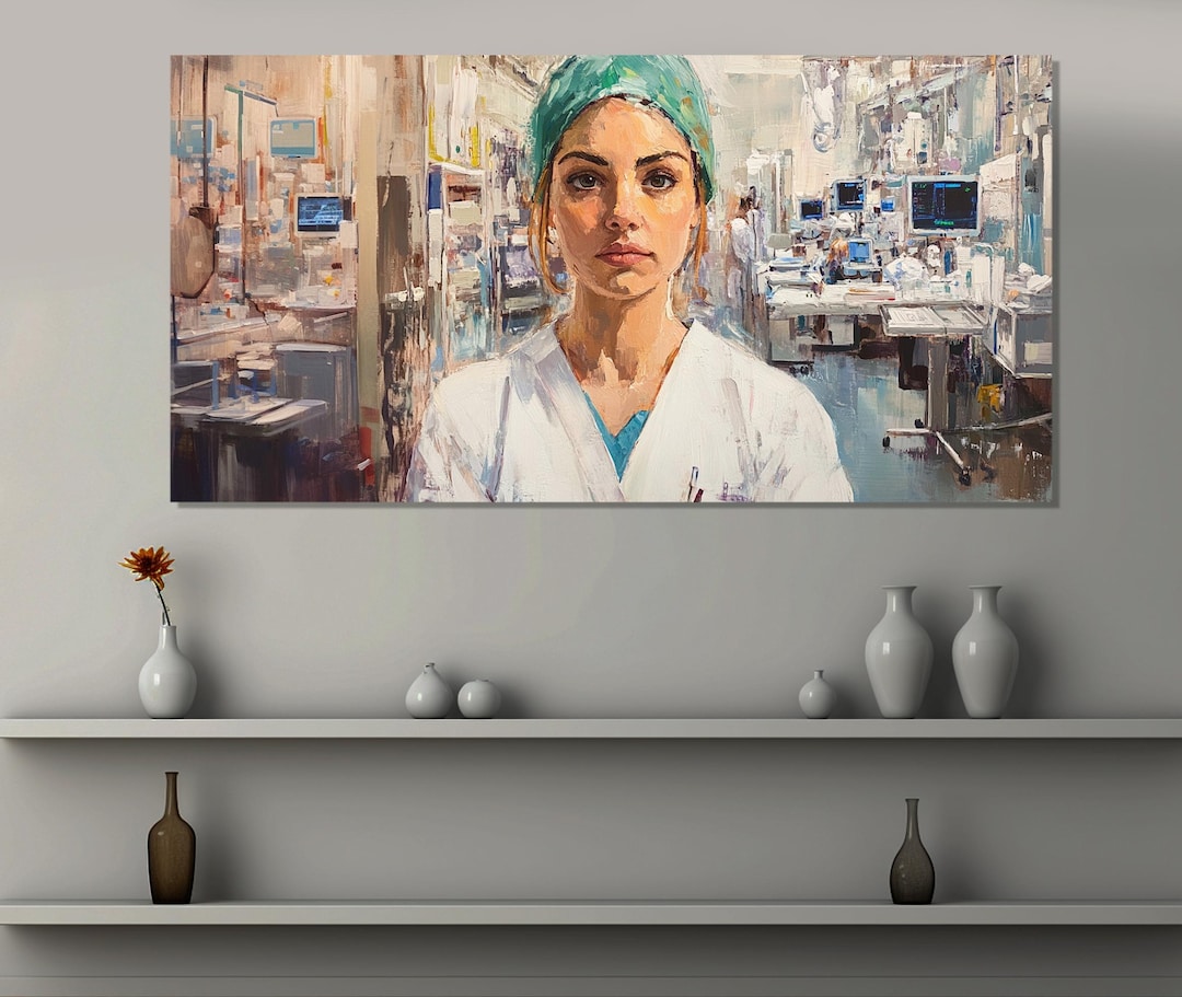 Nurse Painting Printed on Canvas, Medical Wall Art, Urban Nurse Canvas ...