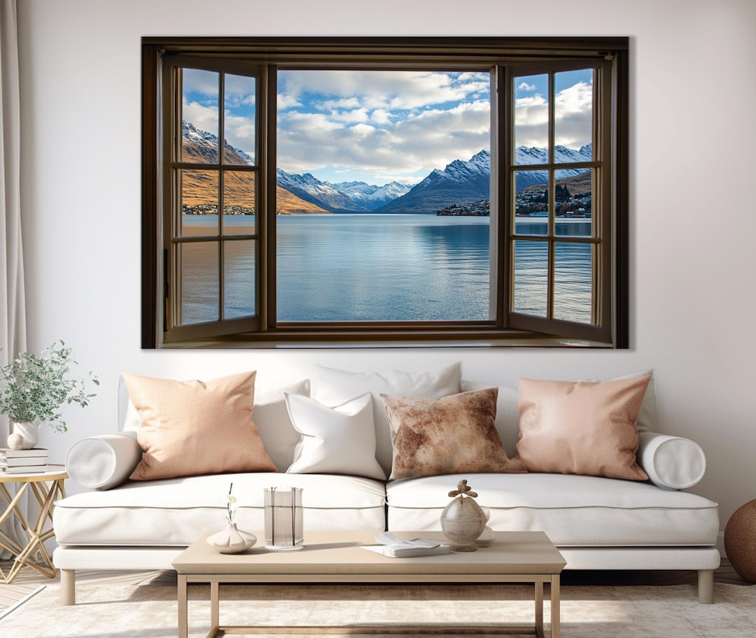 Queenstown Lake View From Open Window Canvas Print, New Zealand ...