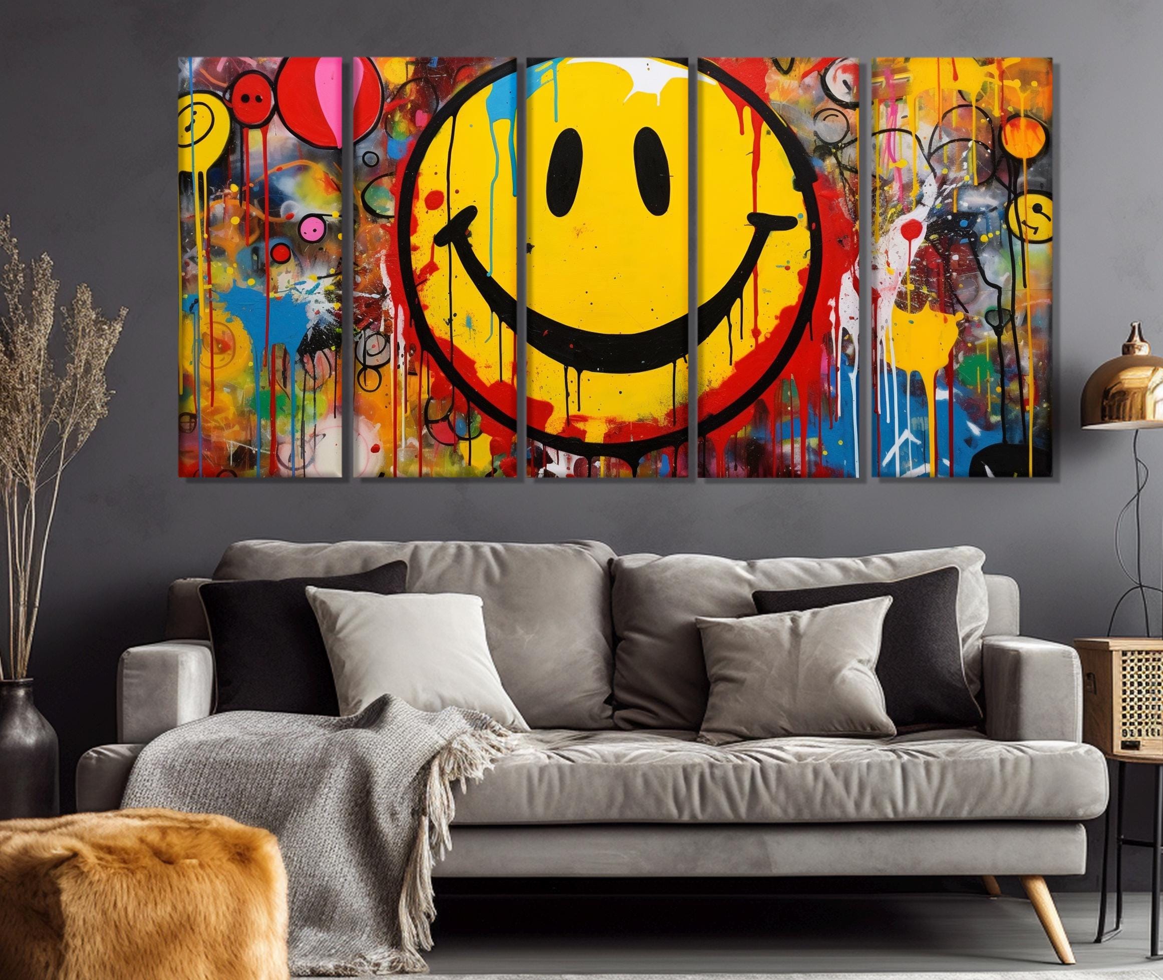 Happy Yellow Smiley Face Canvas Print, Smiley Face Painting, Smile ...
