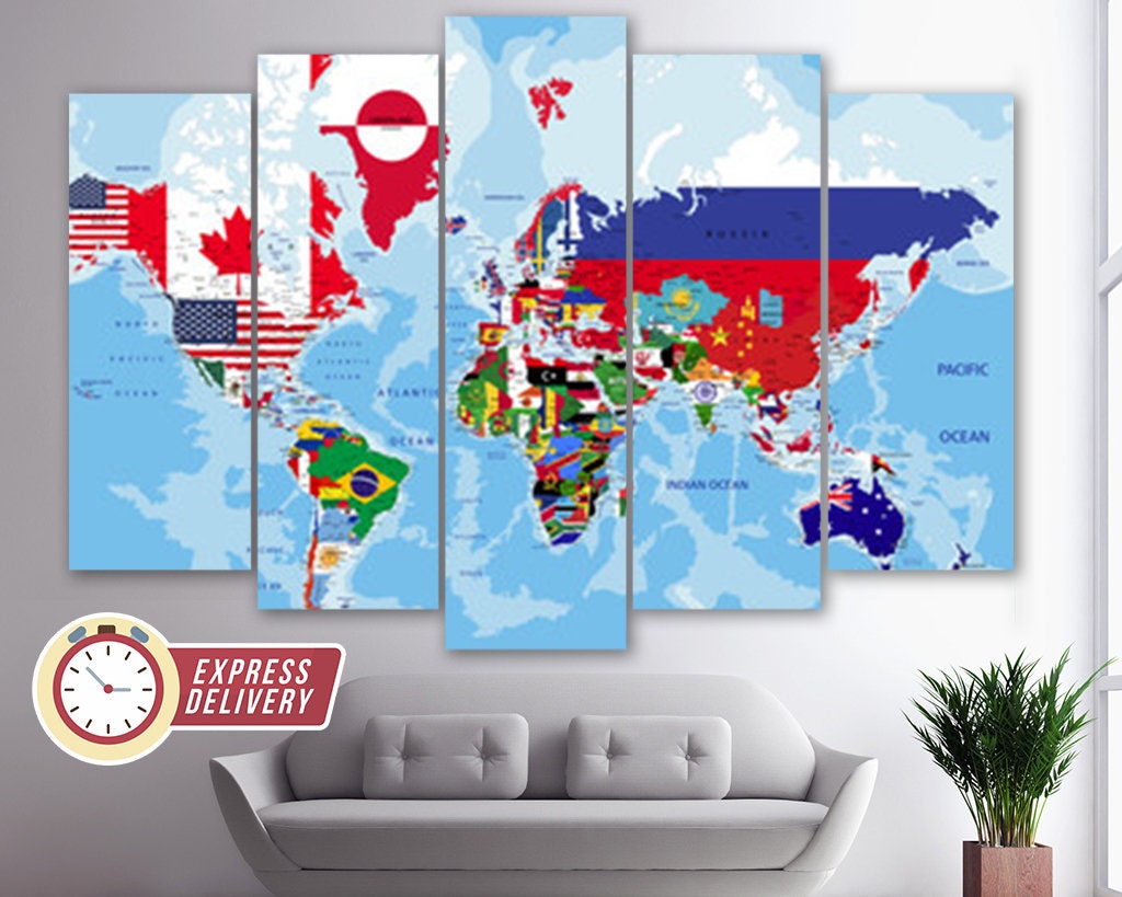 Modern Style World Map Made From Country Flags Canvas Print | Etsy