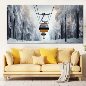 Ski Lift Painting Printed on Canvas, Winter Resort Wall Art, Cable Car ...