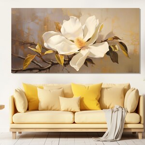 Abstract Magnolia Flower on a Golden Background Painting Printed on ...