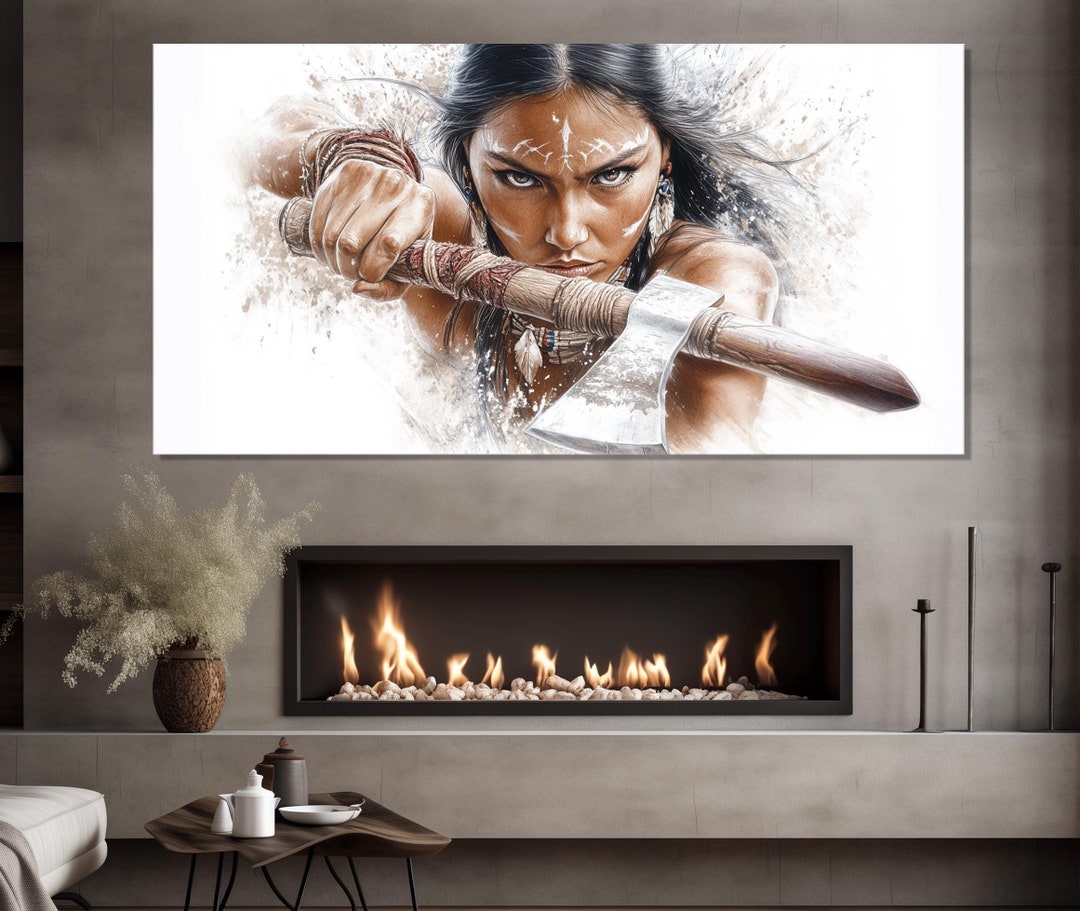 Native American Woman With Tomahawk Axe Canvas Print, First Nations ...
