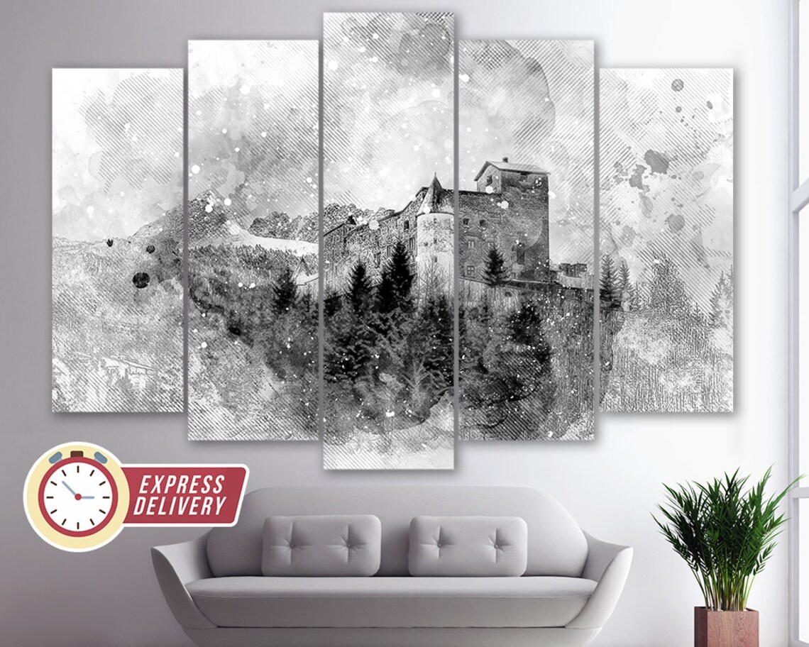 Ancient Castle in Alps Canvas Print, Medieval Castle Artwork, Alps ...