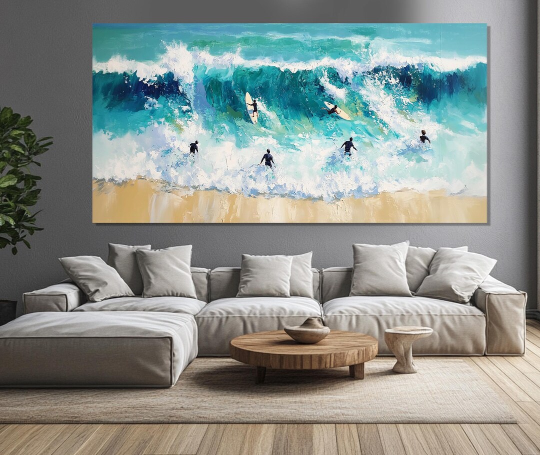 Surfing Wall Art, Surfers on the Waves Painting Printed on Canvas ...
