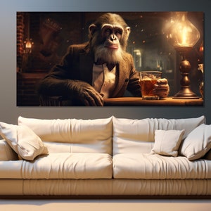 Old Monkey Gentleman in Suit With a Glass of Whiskey Canvas Print ...