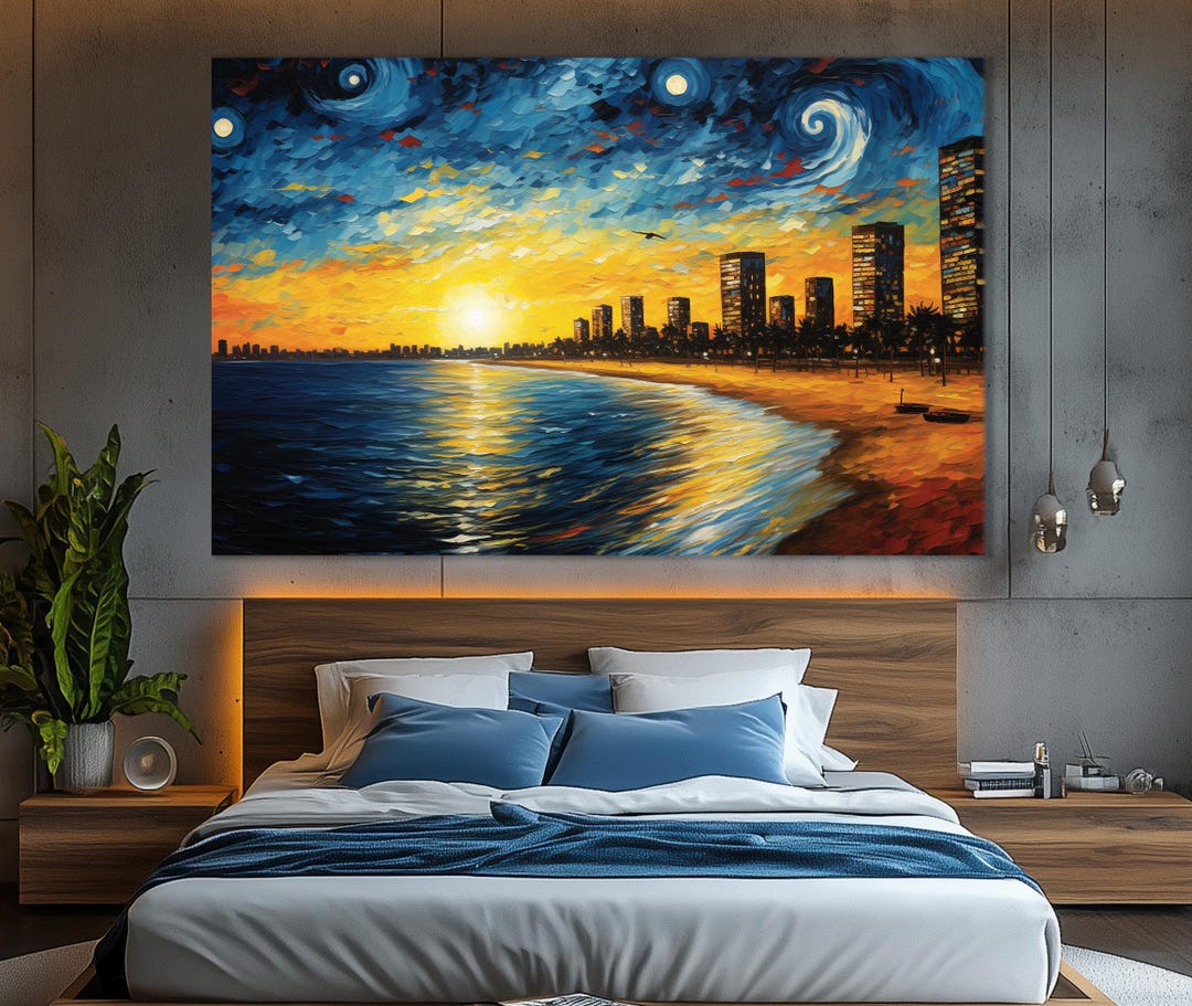 Luanda Canvas Print in Van Gogh Starry Night Style, Luanda Skyline, Luanda Wall Art, Angola ...