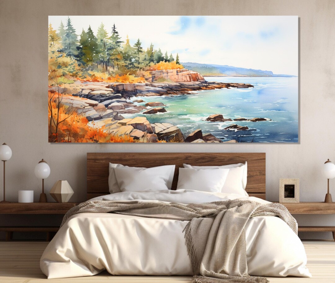 Acadia National Park, Maine Coast Abstract Painting Printed on Canvas ...