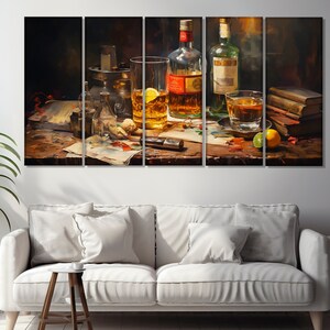 Alcohol Still Life Painting Printed on Canvas, Whiskey Canvas Print ...