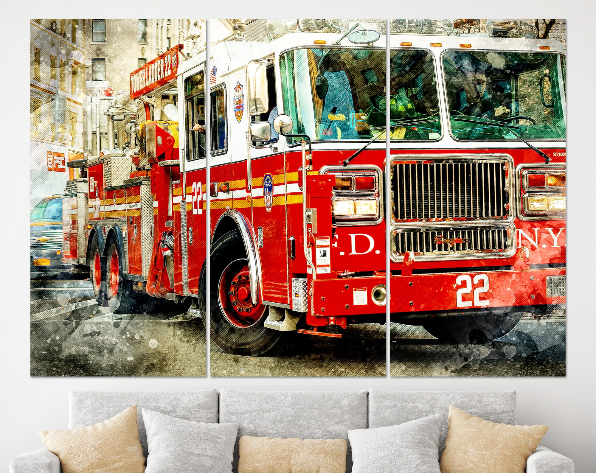 Firetruck Canvas Print Fireman Wall Art Fireman Gift | Etsy