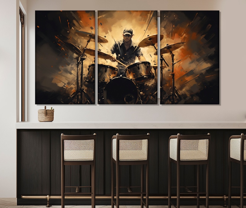 Abstract Drummer Canvas Print, Drums Wall Art, Rock Bar Wall Decor ...