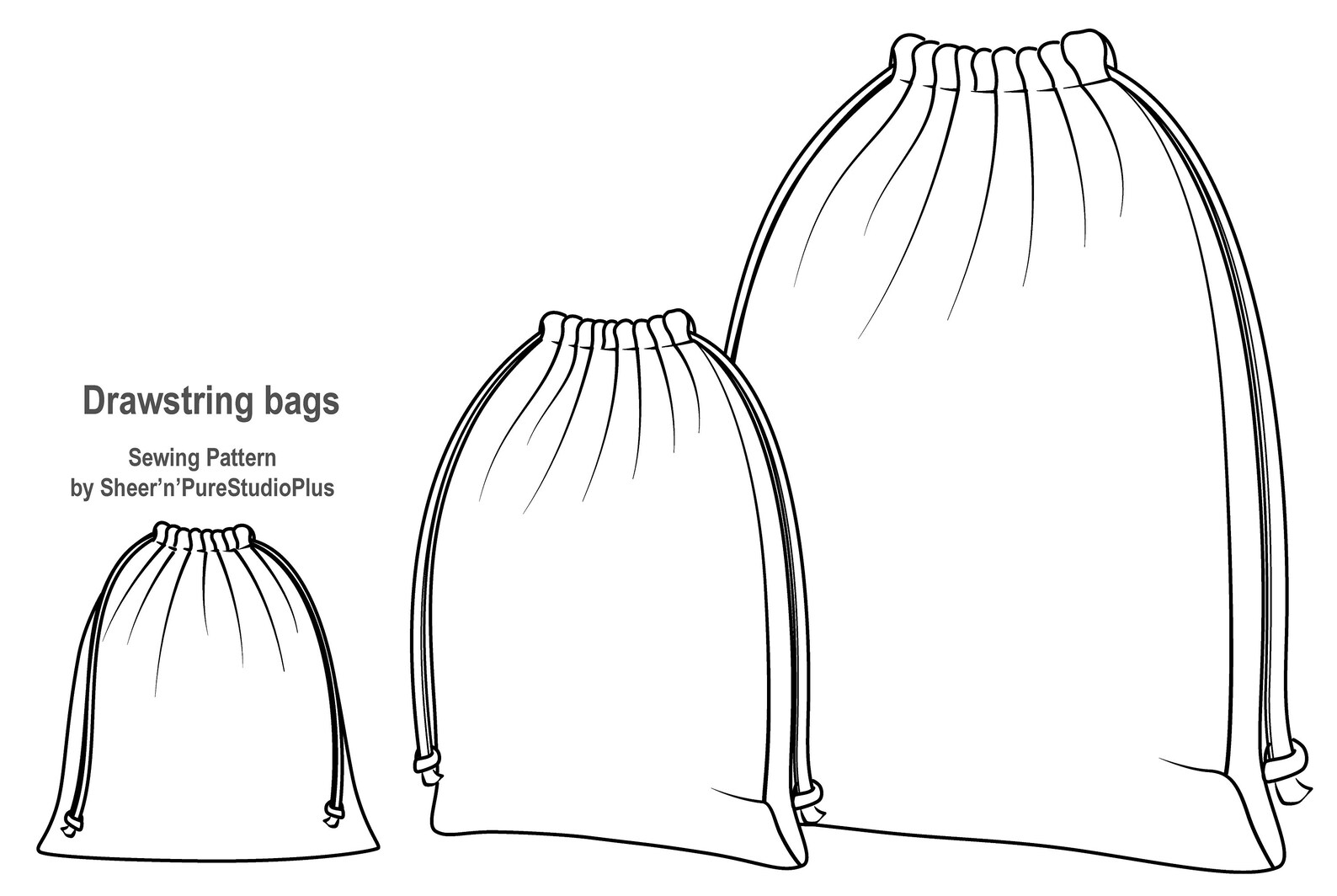 Set of 3 Drawstring Bags, PDF Sewing Pattern, Gift Bag, Storage Bag ...