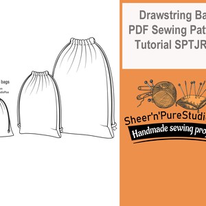 Set of 3 Drawstring Bags, PDF Sewing Pattern, Gift Bag, Storage Bag ...
