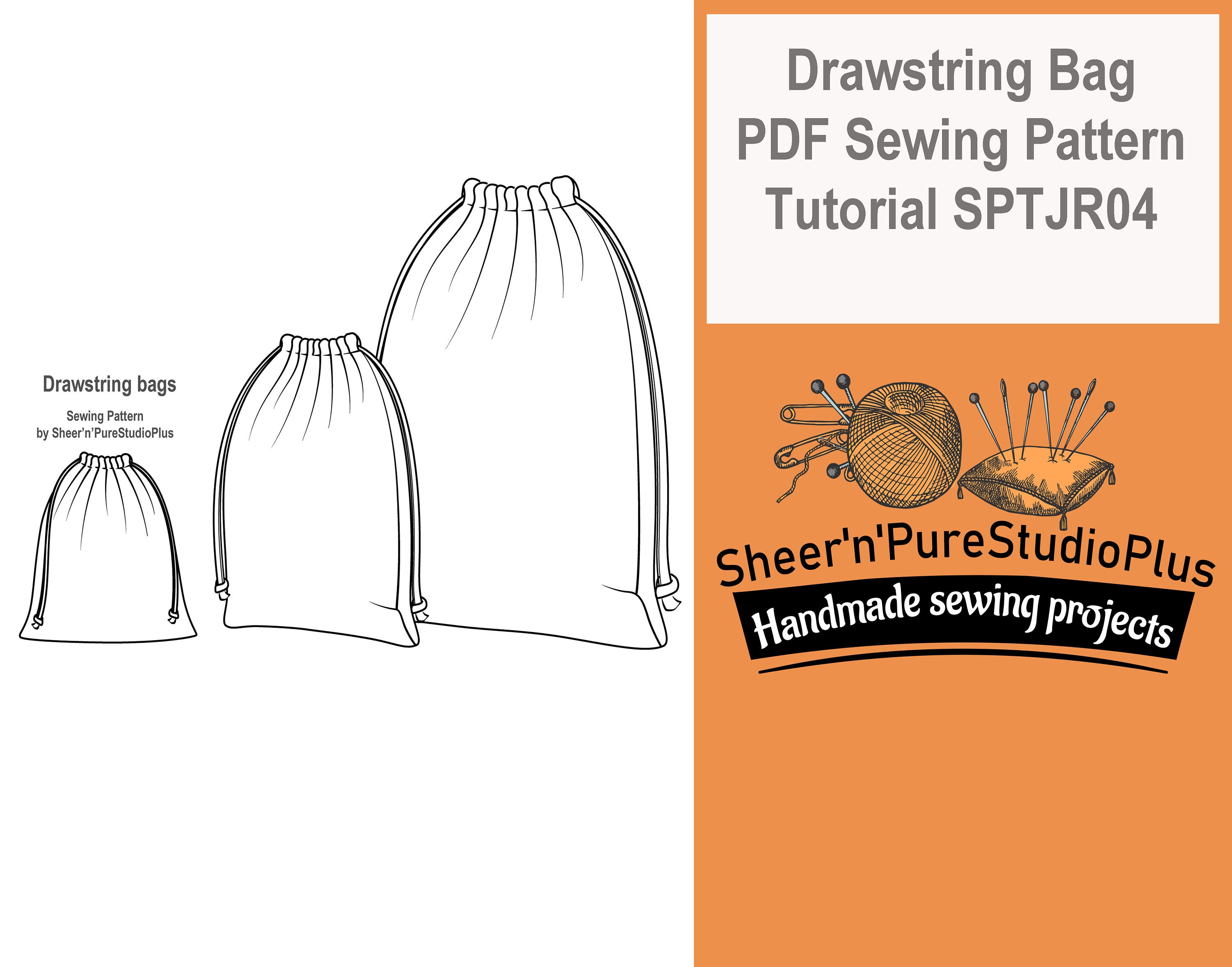 Set of 3 Drawstring Bags, PDF Sewing Pattern, Gift Bag, Storage Bag ...