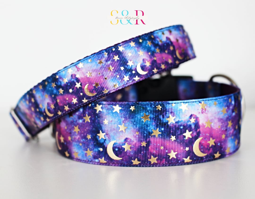 Luna Moon and Stars Dog Collar: Purple Blue Night Sky, Adjustable ...