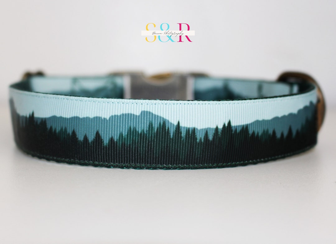Mountain Landscape Dog Collar: Handmade Green Watercolor Design - Etsy