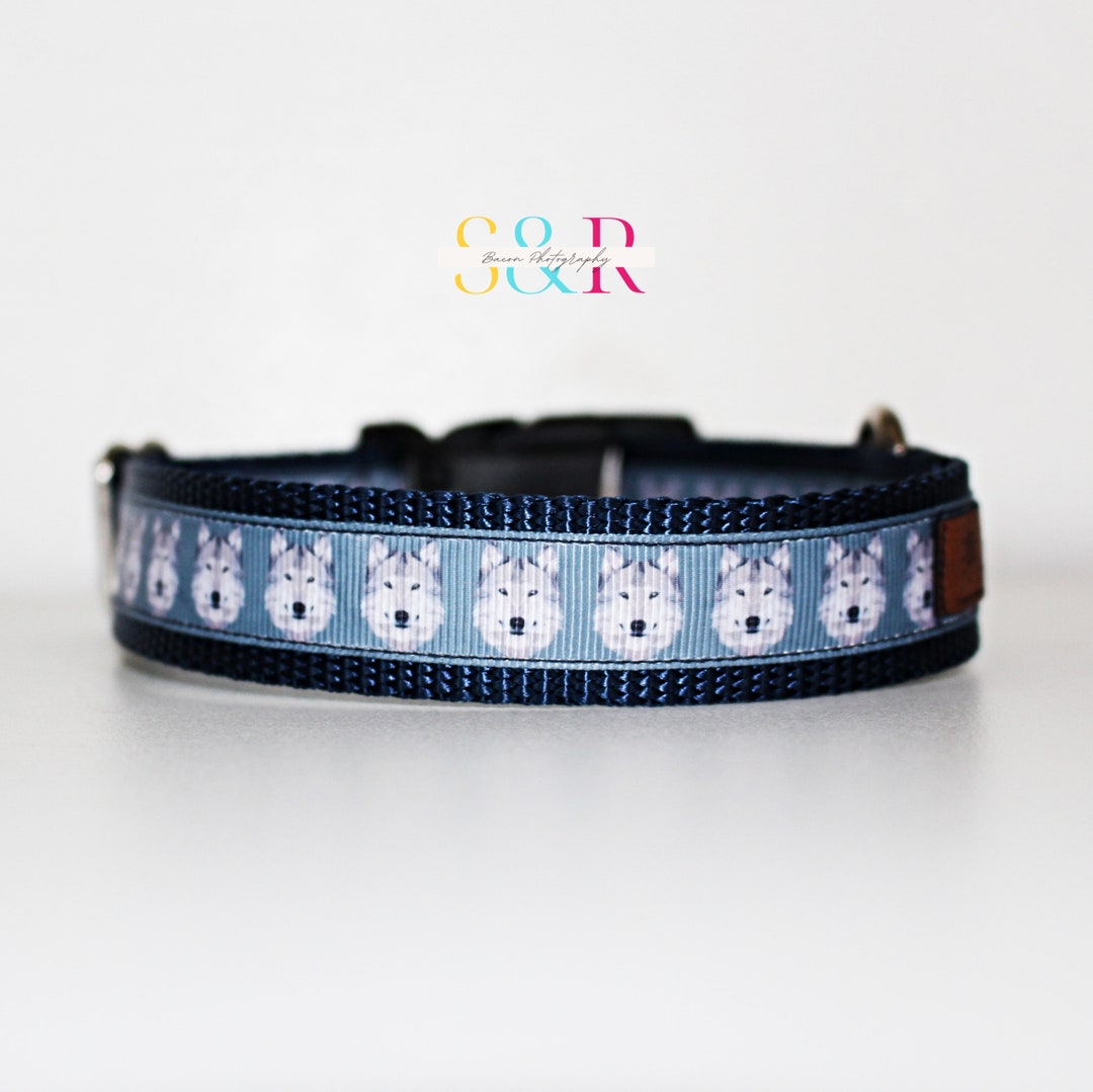 Wolves Dog Collar, Gray Wolf Dog Collar, Nature Dog Collar, Blue Dog ...