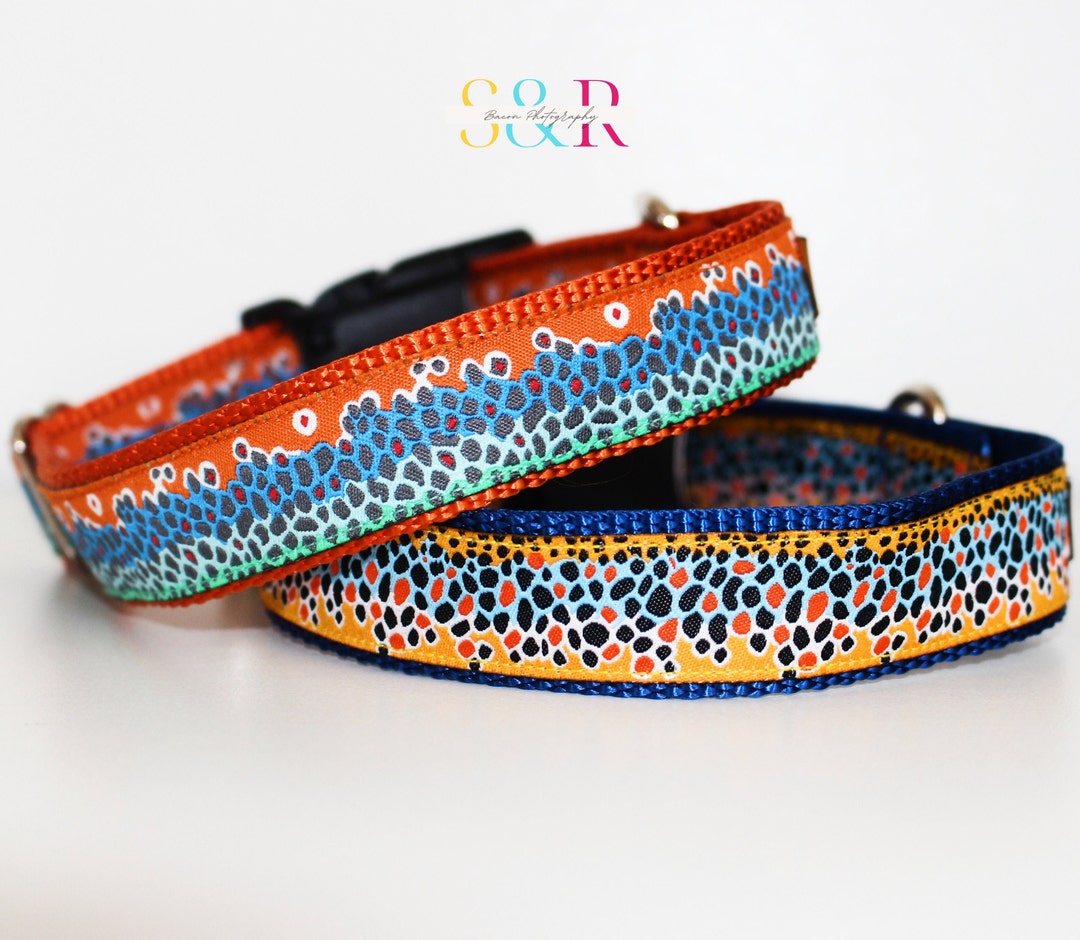 Trout Dog Collar, Fishing Dog Collar, Flyfishing Dog Collar, Rainbow Trout Brown Trout Collar, 1 ...