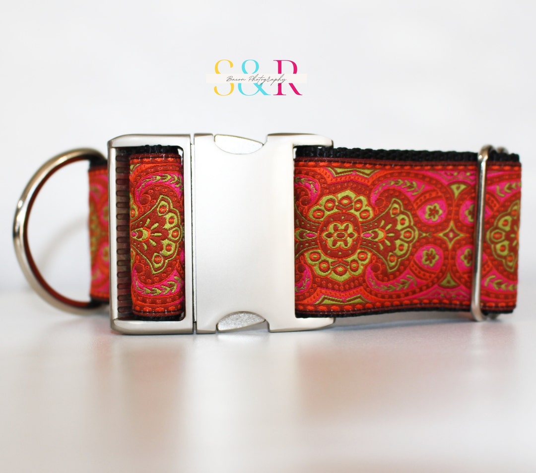 2" Wide Magenta, Red, Orange, and Chartreuse Dog Collar, Giant Breed ...