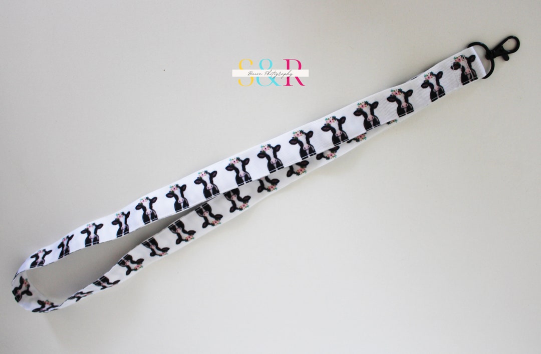 Cow Lanyard - Holstein Cow Lanyard With Flowers - 1" Wide ID Lanyard ...