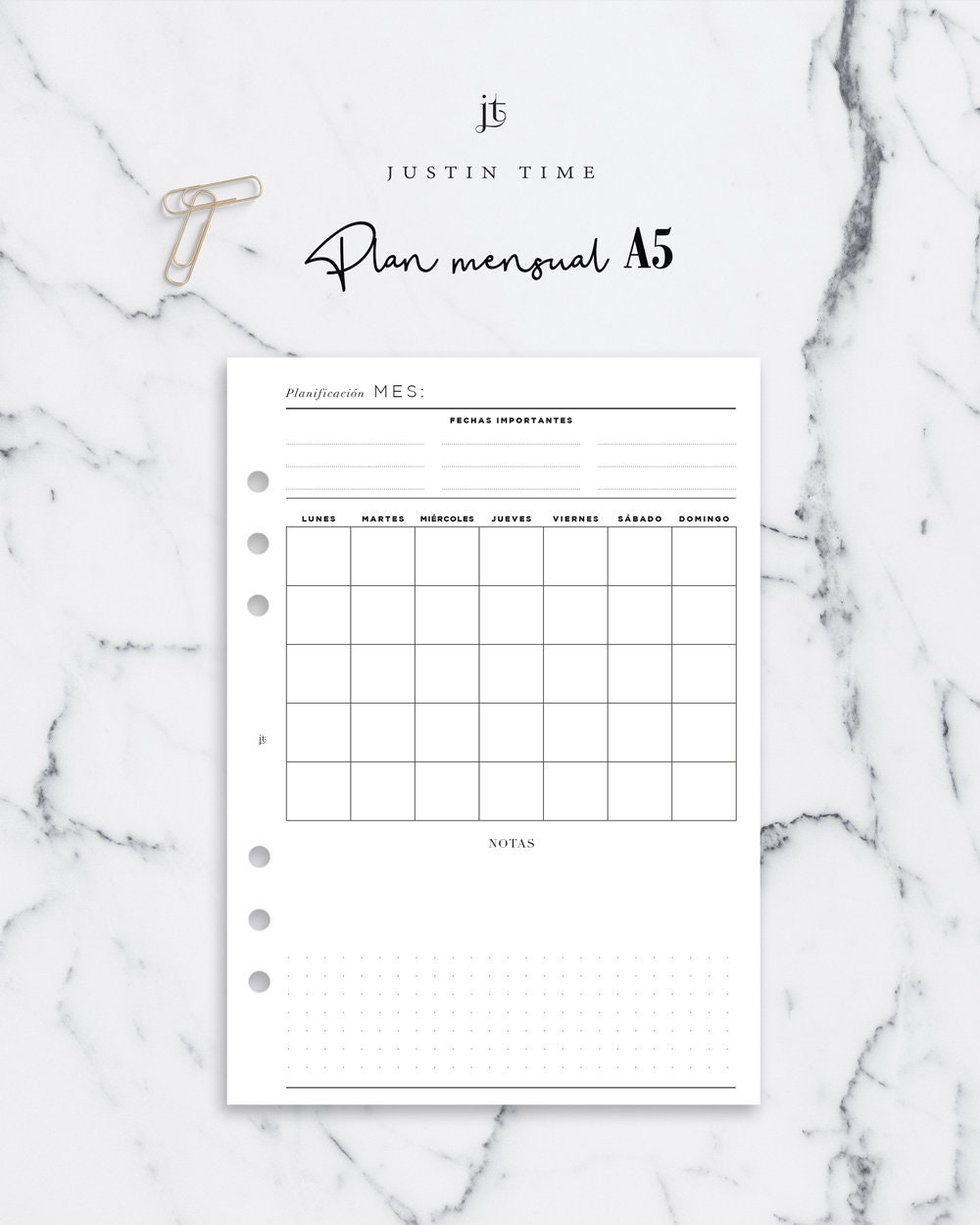 HOJAS A5 Y Media CARTA Planificador Mensual Sin Fecha PDF Imprimible ...