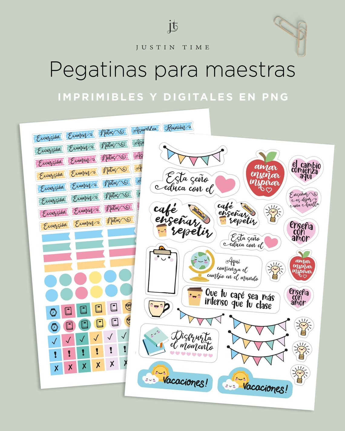Pegatinas digitales e IMPRIMIBLES para maestras y profes PDF / PNG ...
