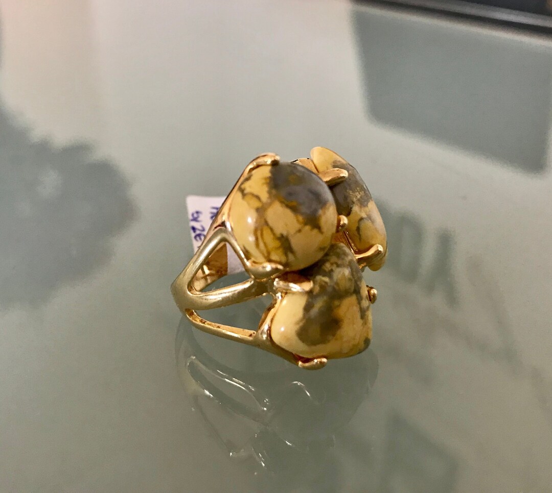 18 Kt Gold Plated Yellow Howlite Natural Stone Ring - Etsy
