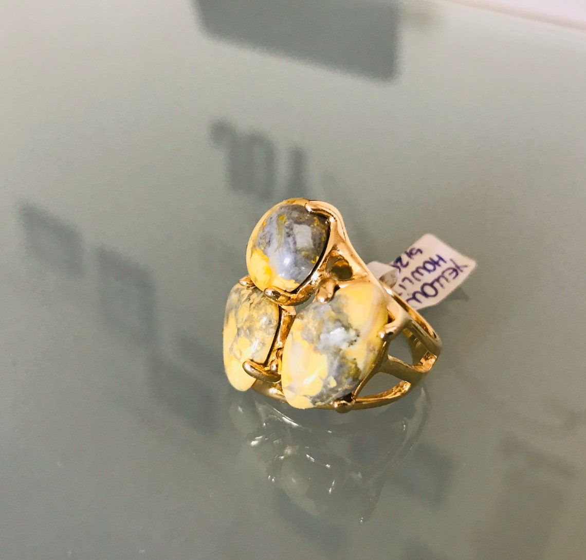 18 Kt Gold Plated Yellow Howlite Natural Stone Ring - Etsy