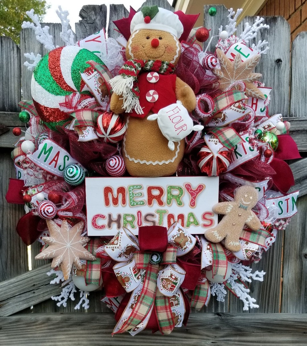 Christmas Deco Mesh Gingerbread Man Wreath, Gingerbread Man, Deco Mesh ...
