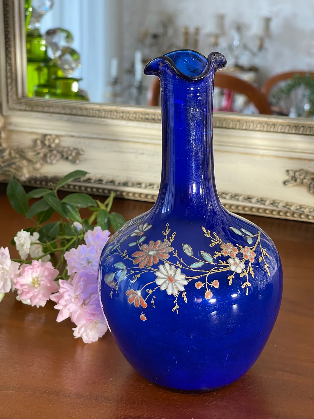 Beautiful Little Carafe. Hand-painted. Colored Glass. 18 Cm. Hand ...