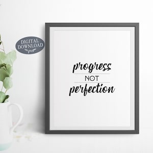 Progress Not Perfection Motivational Poster, Modern Office Decor ...