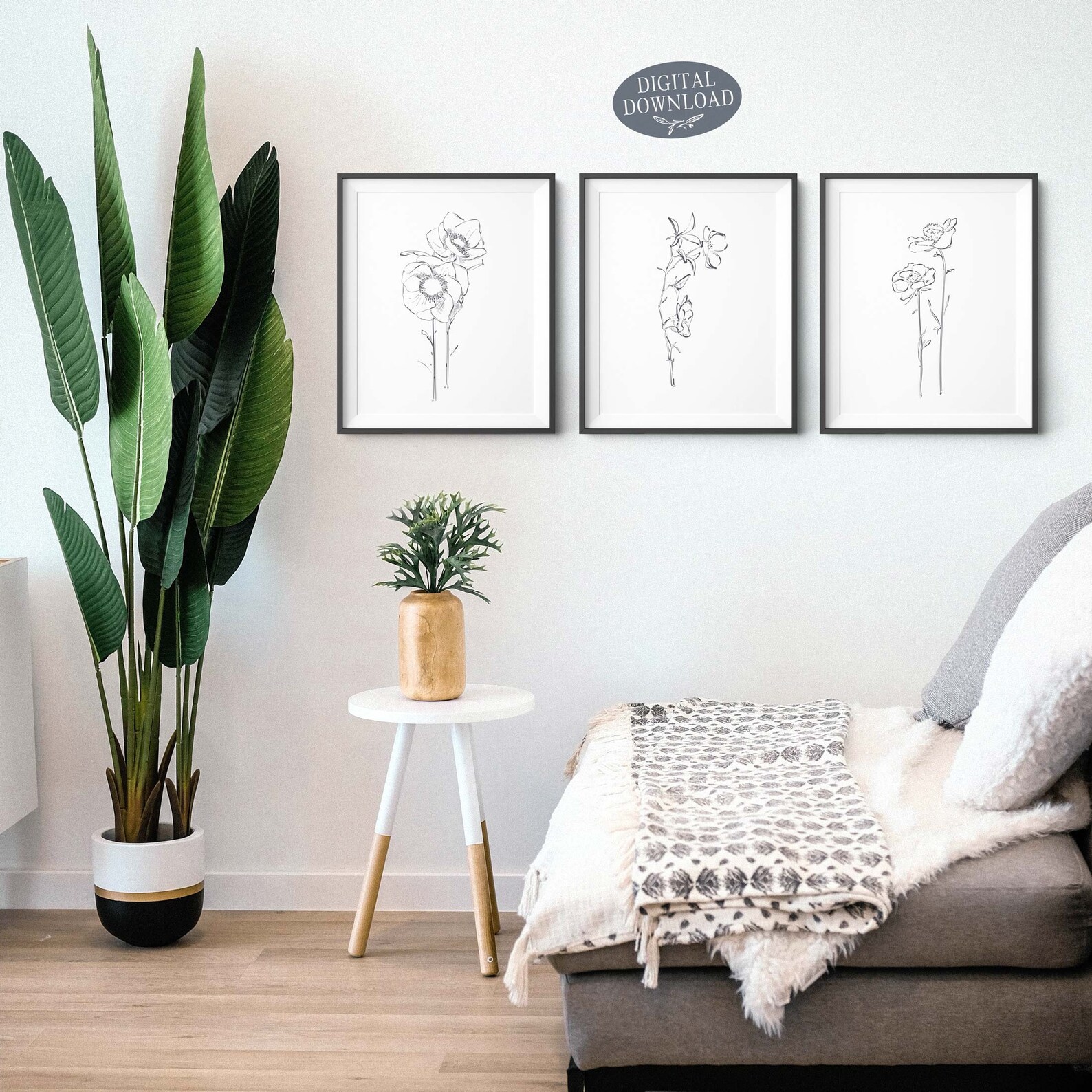 Grey Botanical Printable Wall Art Botanical Print Set Set of | Etsy