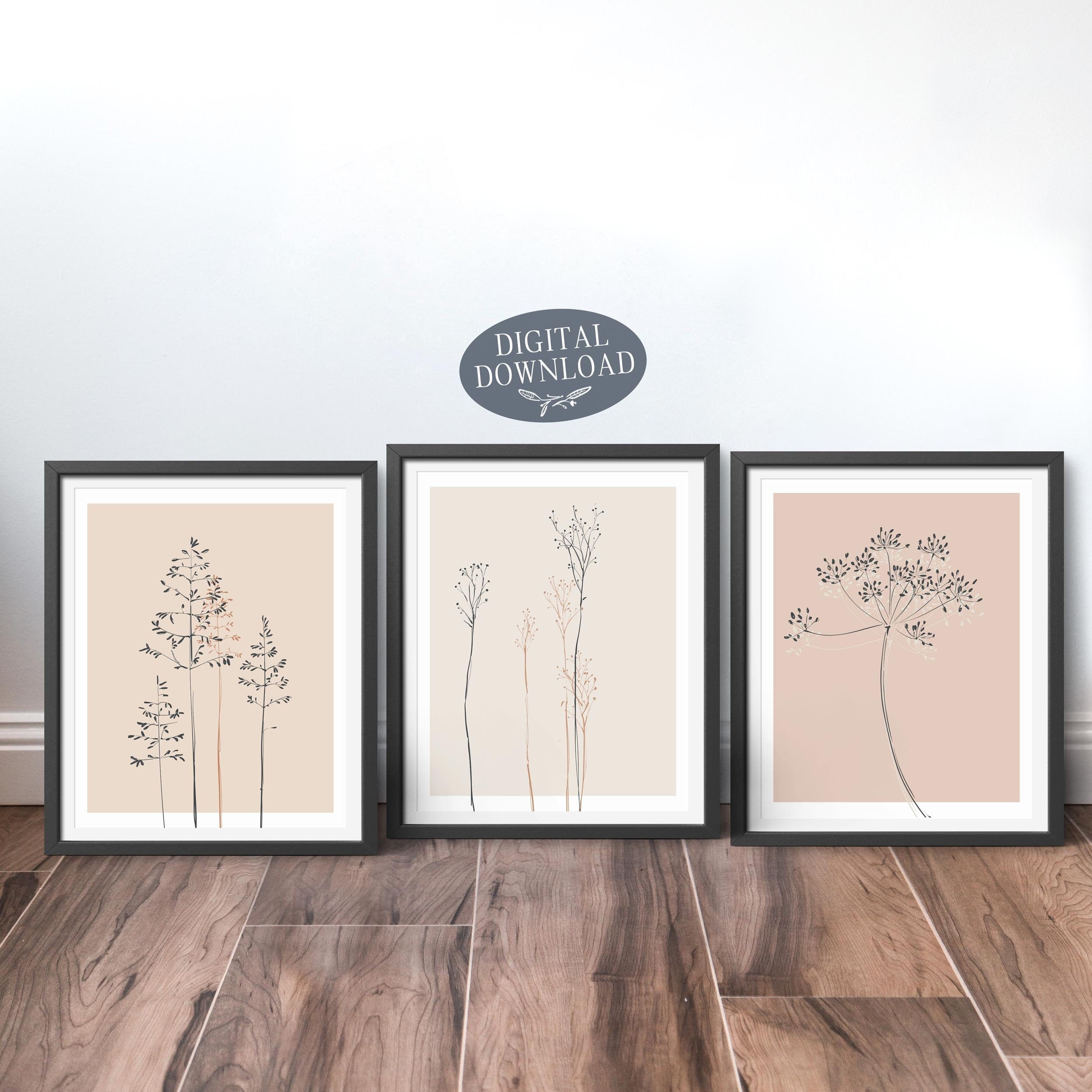 Terracotta Botanical Print Set Printable Wall Art Set of 3 | Etsy