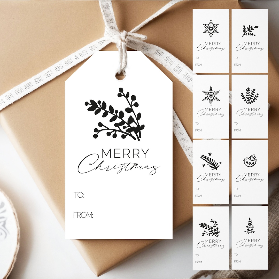 Printable Christmas Gift Tags, Set of 8 Black and White Printer ...