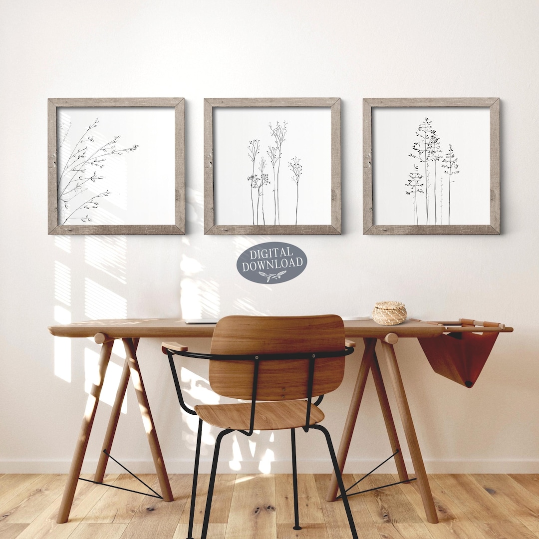 Square Gallery Wall Set of 3 Prints, Botanical Printable Wall Art ...