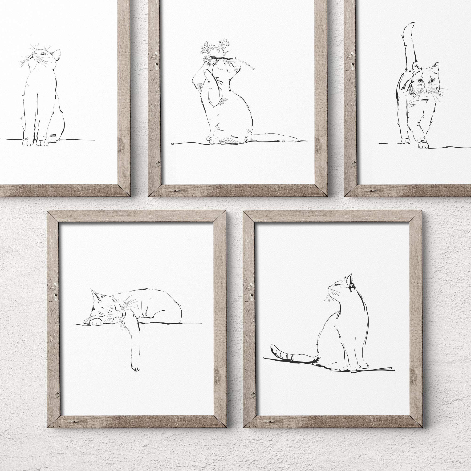 Cats Printable Wall Art Gallery Wall Set of 8 Prints Black | Etsy