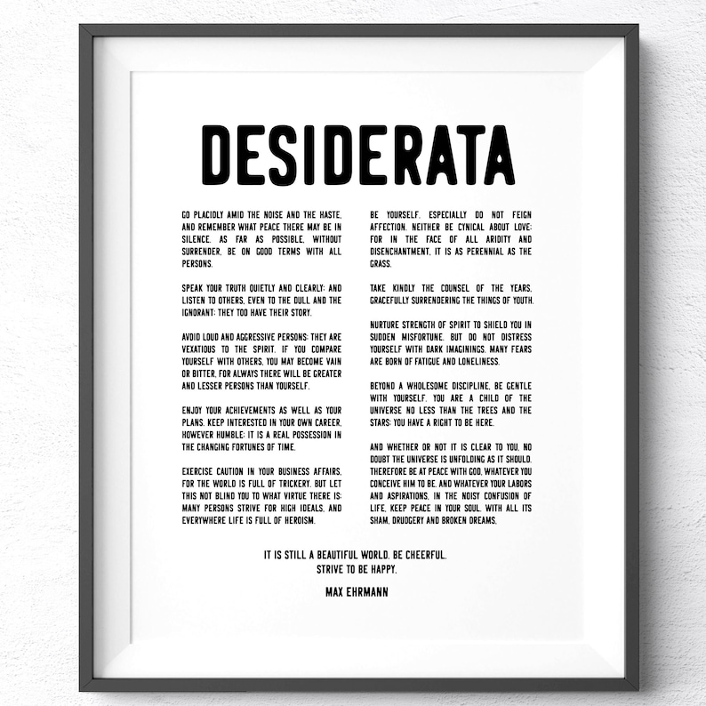 Desiderata Print, Max Ehrmann Poem, Printable Wall Art, Inspirational ...