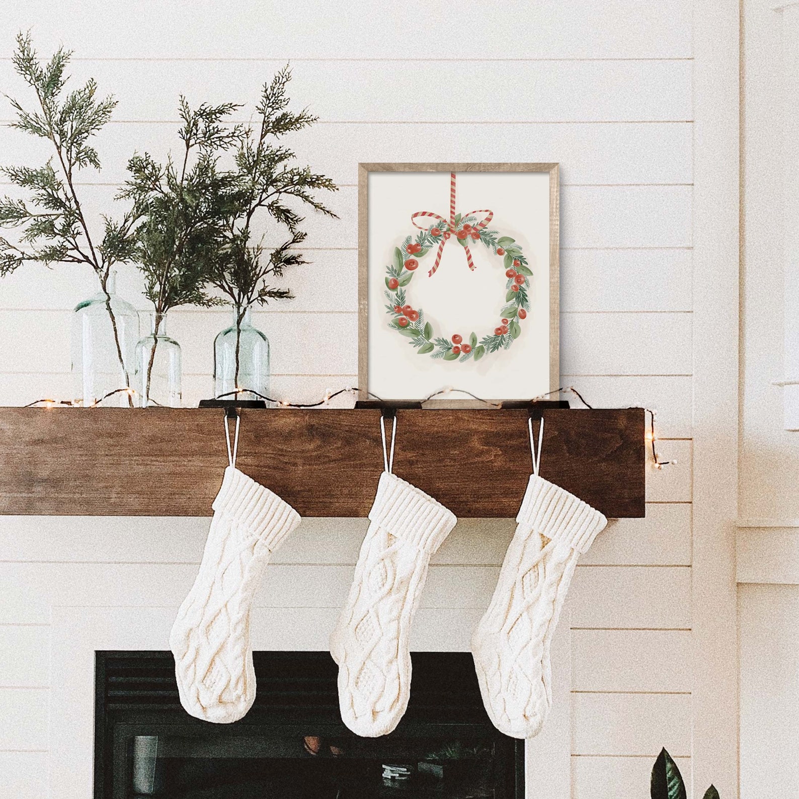 Wreath Christmas Printable, Christmas Watercolor Print, Vintage Winter ...