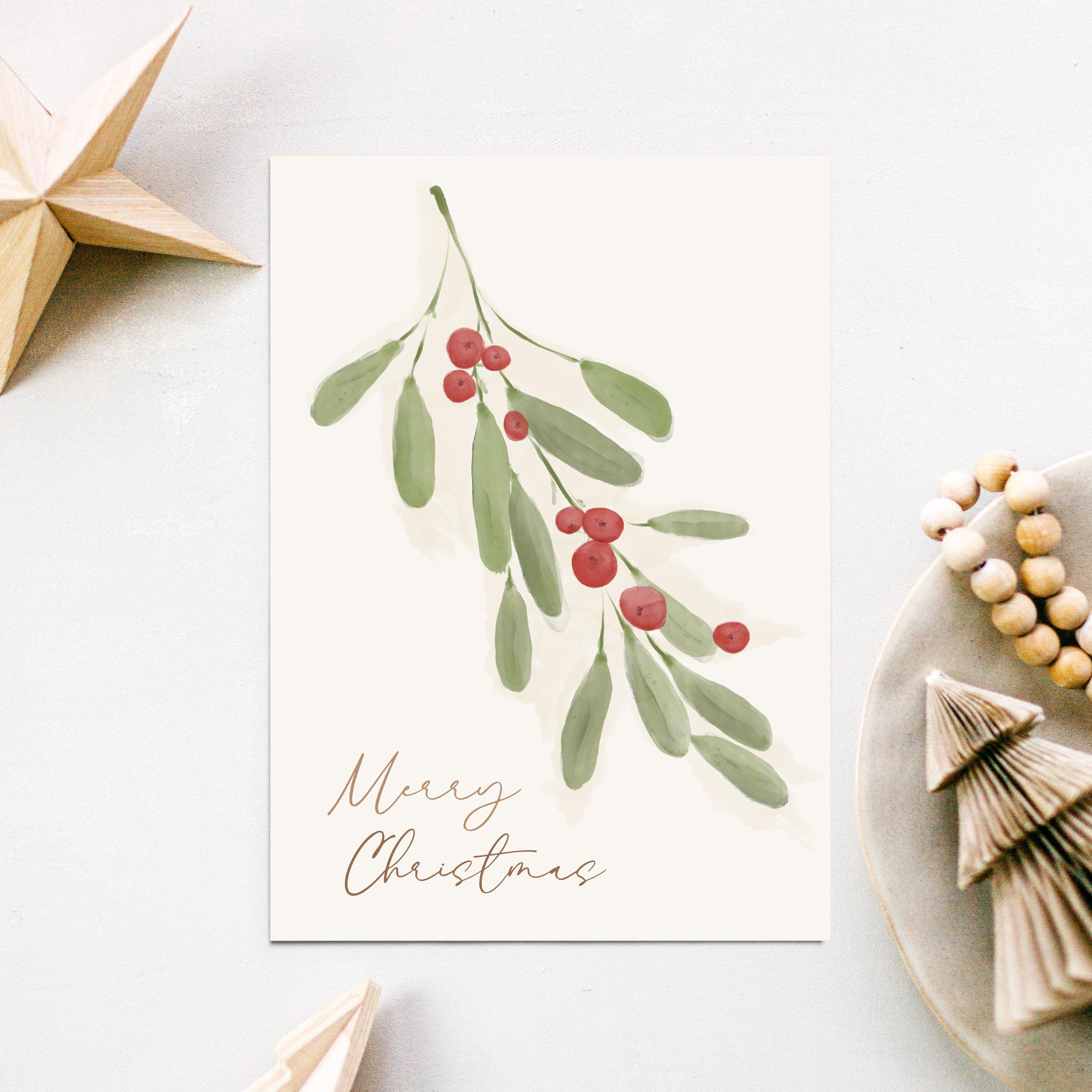 Printable Christmas Card, Watercolor Merry Christmas Holy 5x7 Card ...