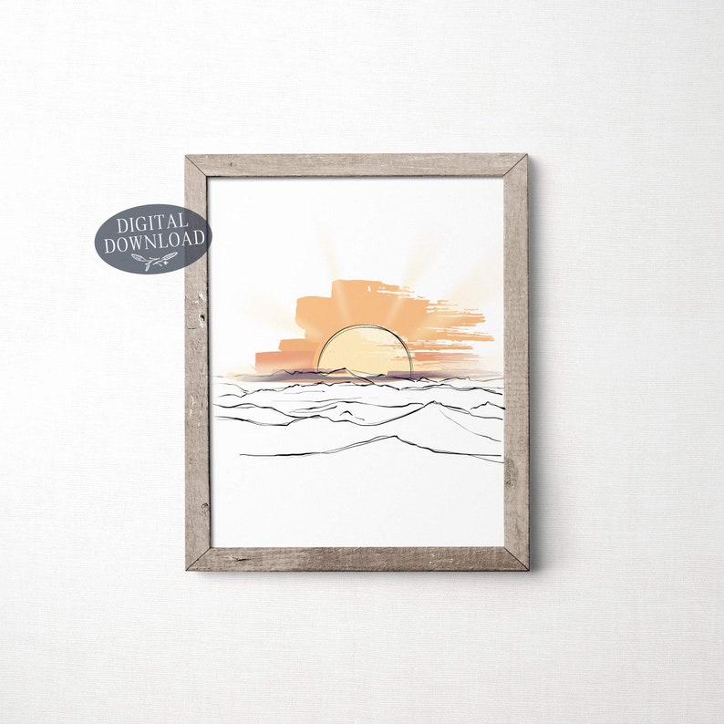 Boho Sunrise Poster Printable Wall Art Horizon Sun Line Art - Etsy