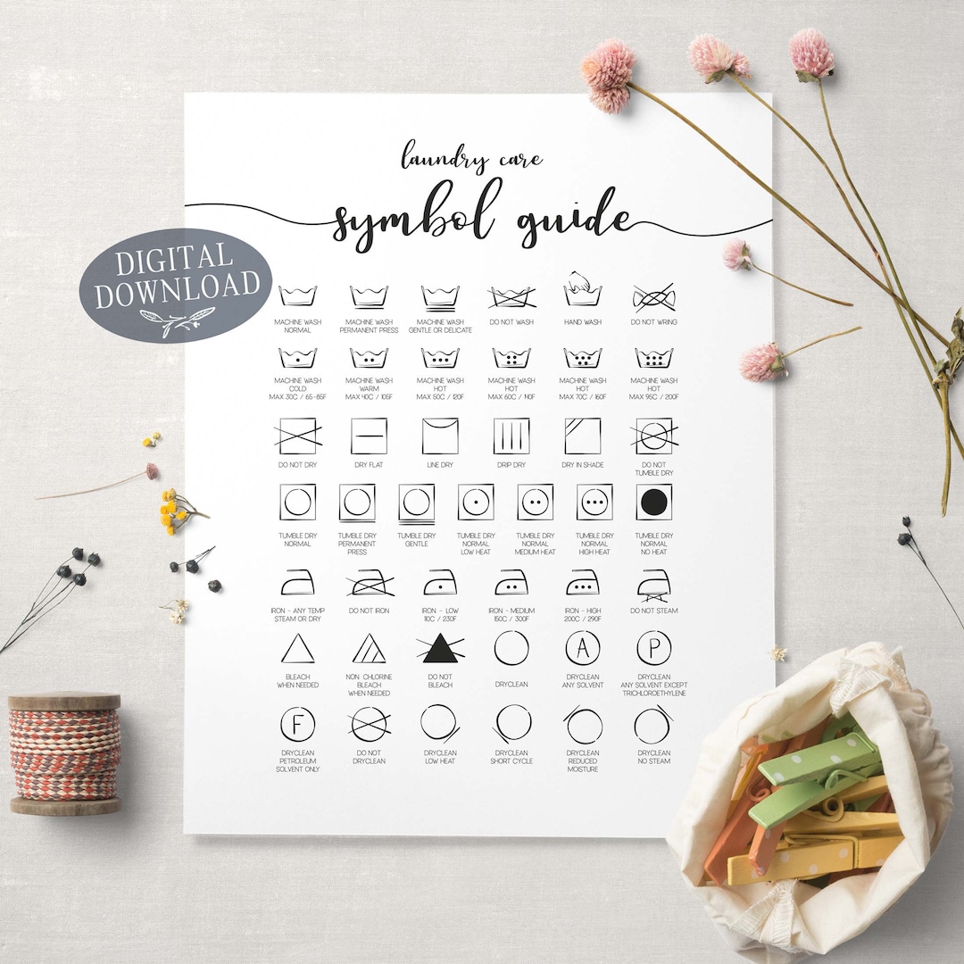 Printable Laundry Room Decor, Laundry Care Printable Laundry Symbol ...