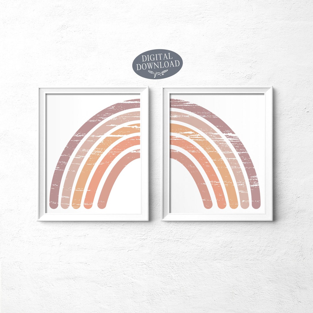 Rainbow Printable Wall Art, Set of 2, Retro Rainbow Print, Vintage ...