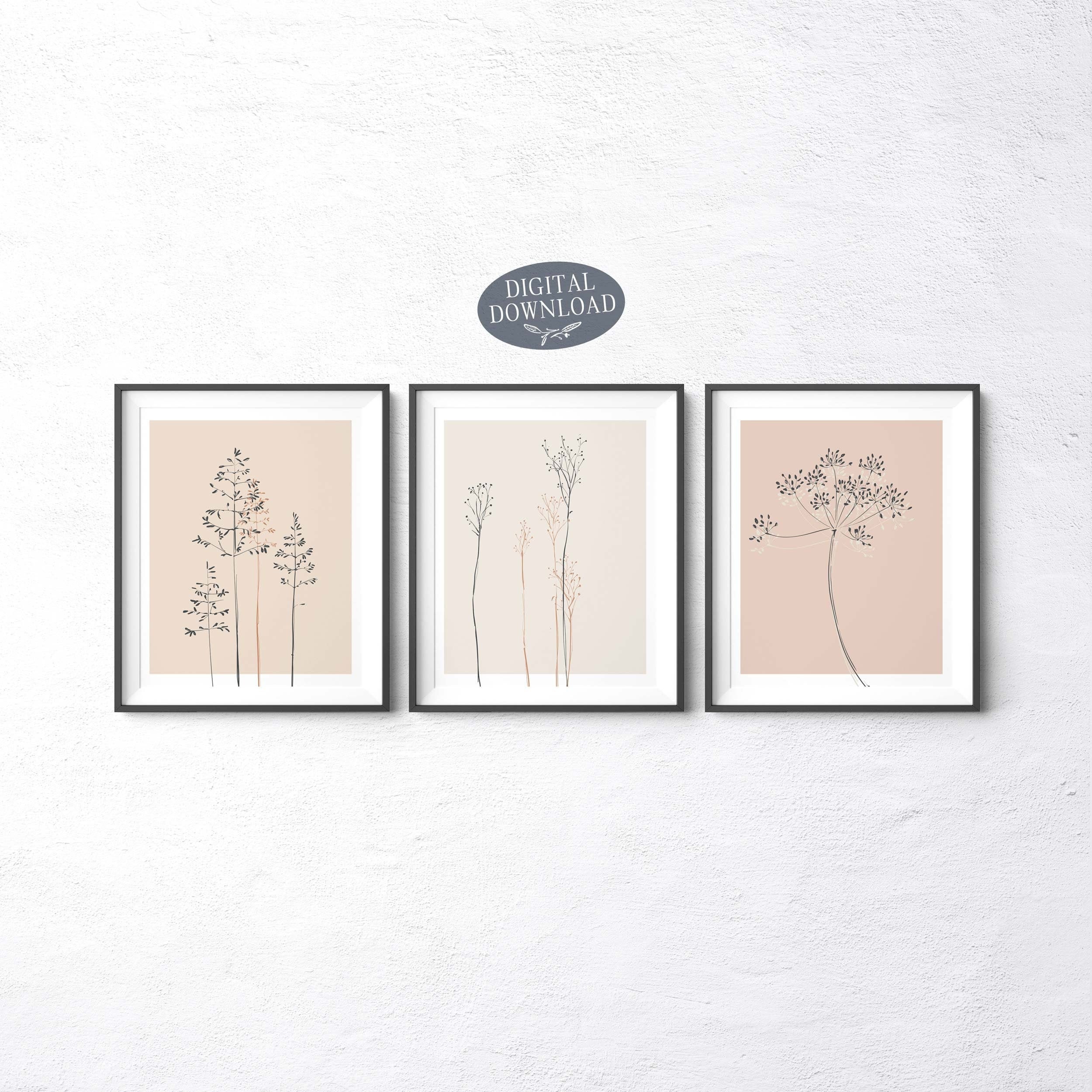 Terracotta Botanical Print Set Printable Wall Art Set of 3 | Etsy