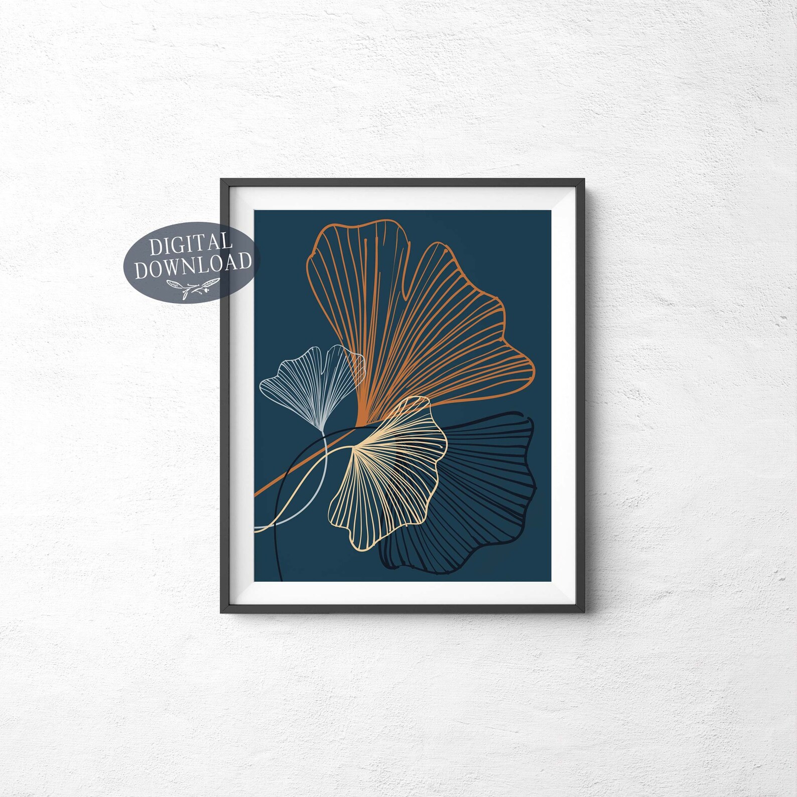 Navy Blue & Gold Botanical Leaf Print Set Printable Wall Art - Etsy