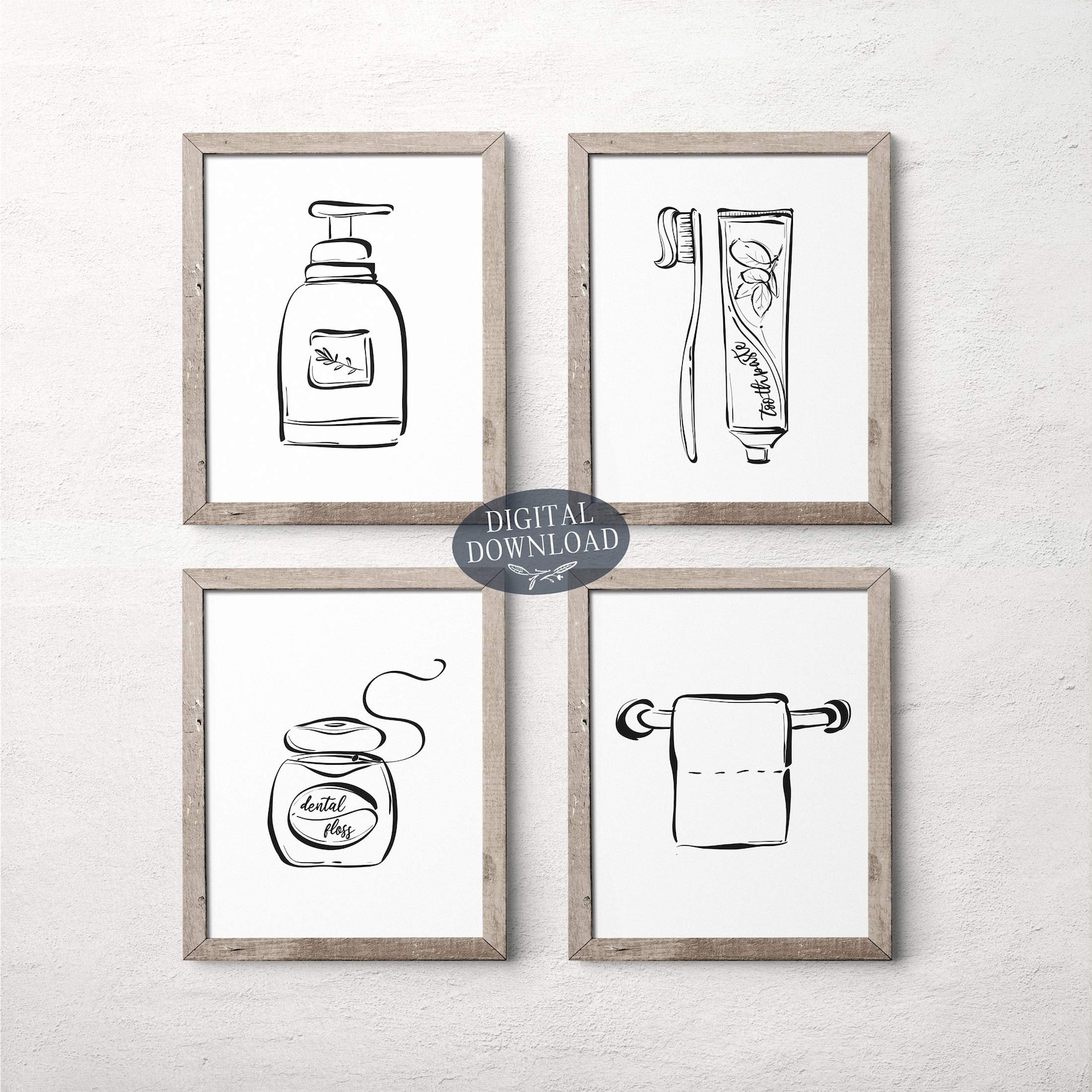 Printable Bathroom Wall Decor, Printable Wall Art, Black and White ...
