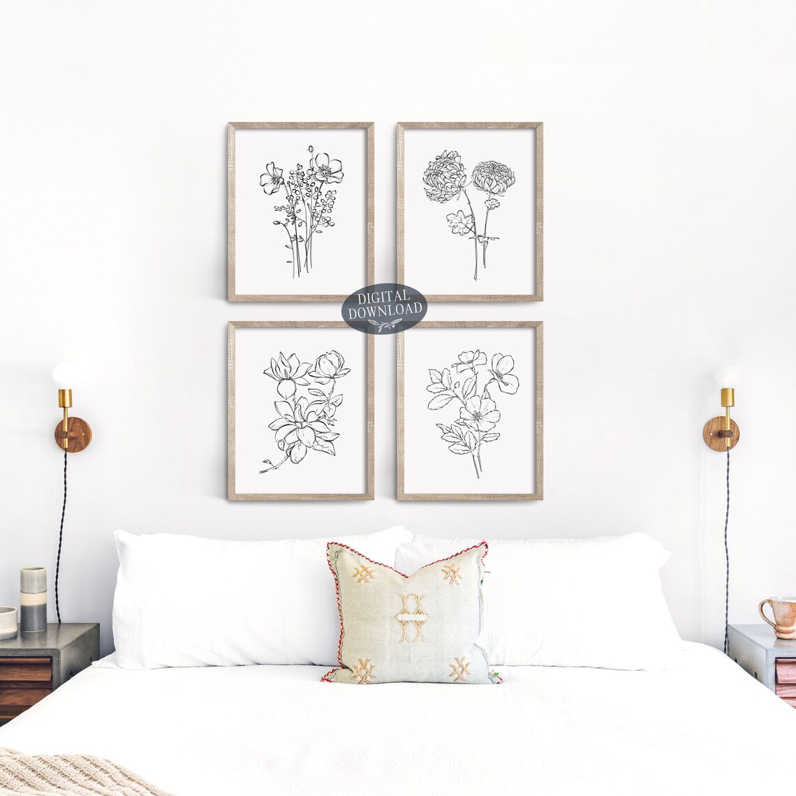 Printable Gallery Wall Set of 4 Prints, Printable Bedroom Wall Decor ...