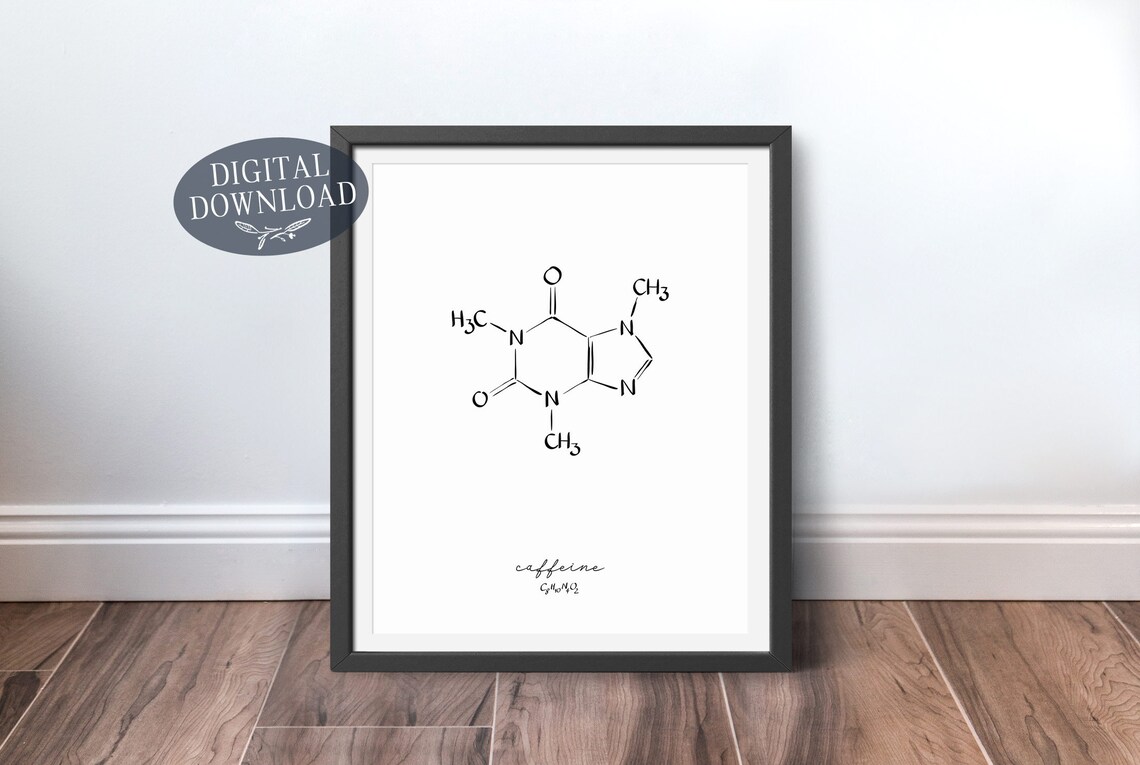 Caffeine Molecule Print, Printable Science Poster, Minimalist Coffee ...