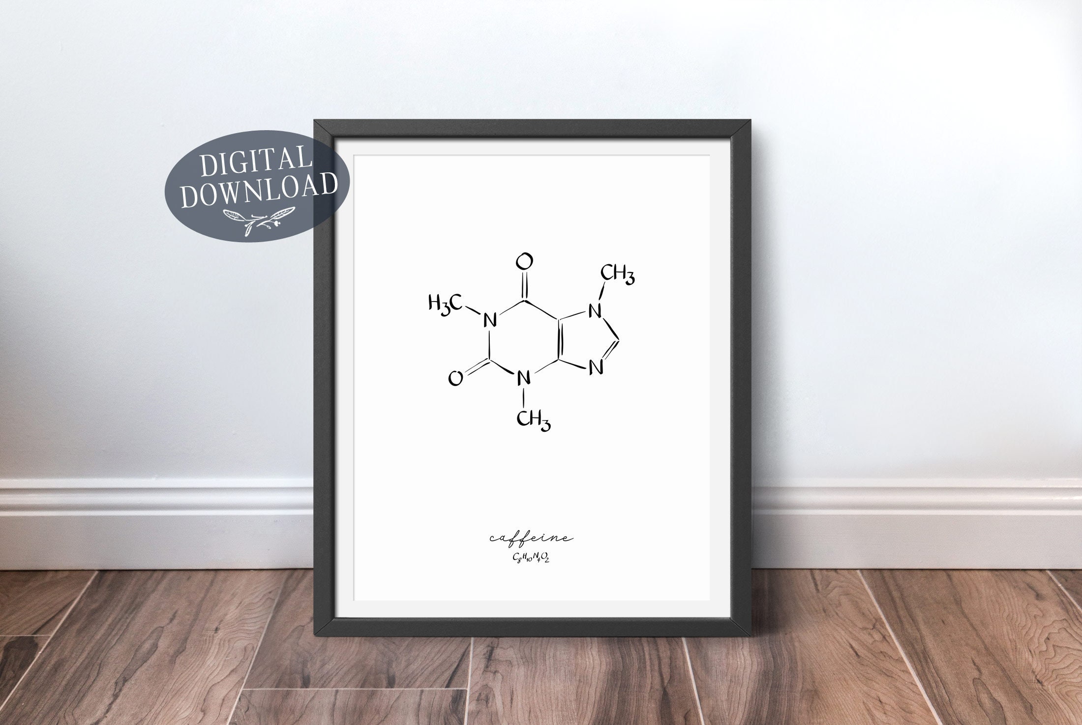 Caffeine Molecule Print Printable Science Poster Minimalist | Etsy